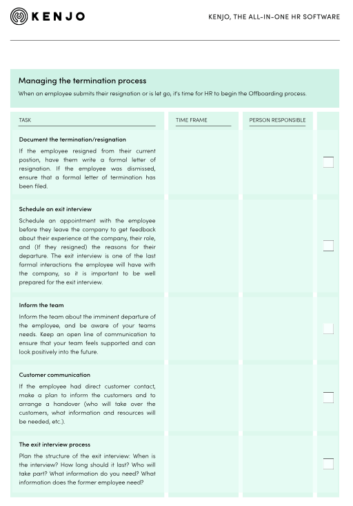 Free Employee Offboarding Checklist | Kenjo