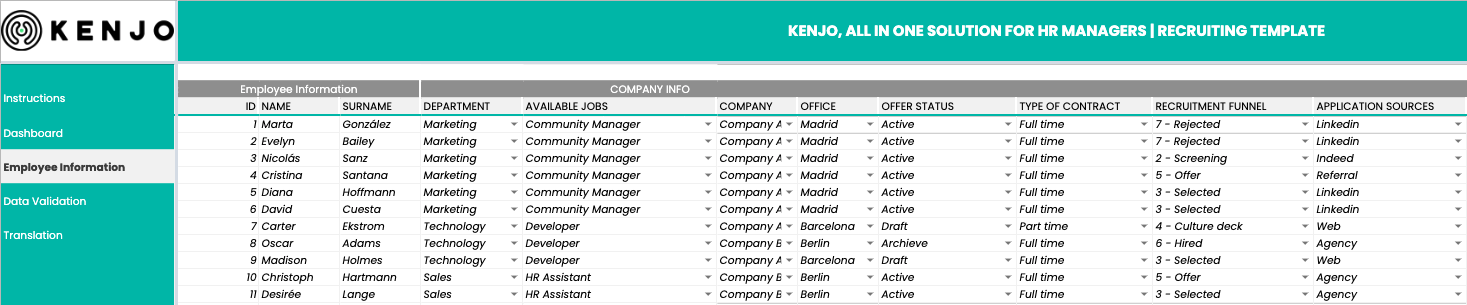Excel recruitment tracker template | Kenjo