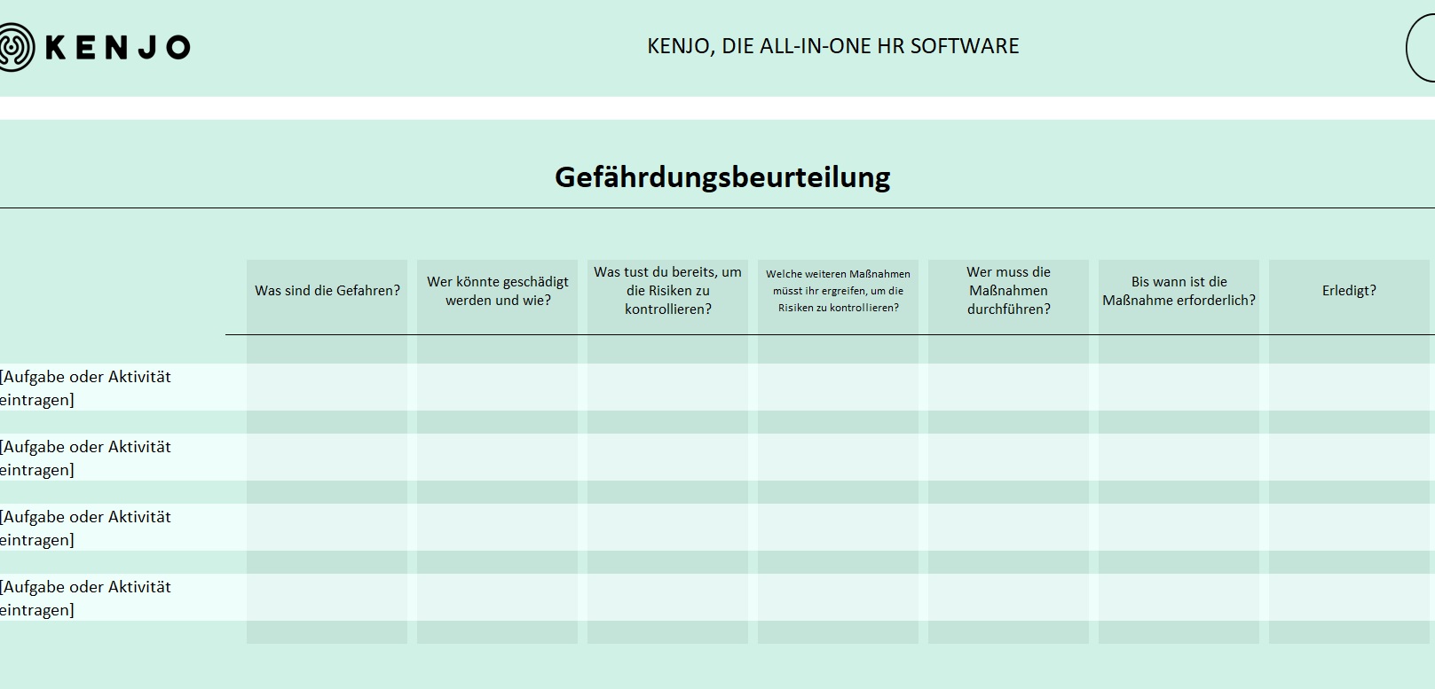 Gefährdungsbeurteilung Excel Vorlage | Kenjo