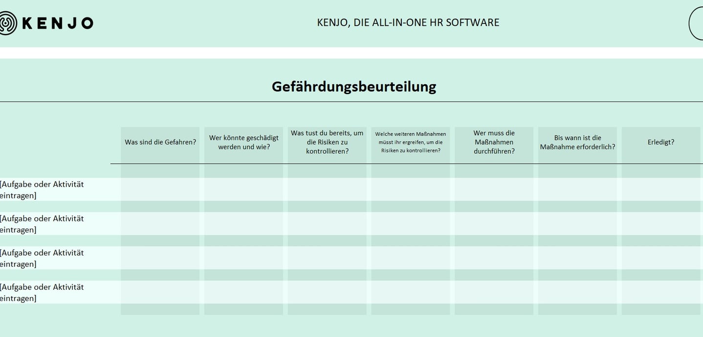 Gefährdungsbeurteilung Excel Vorlage | Kenjo