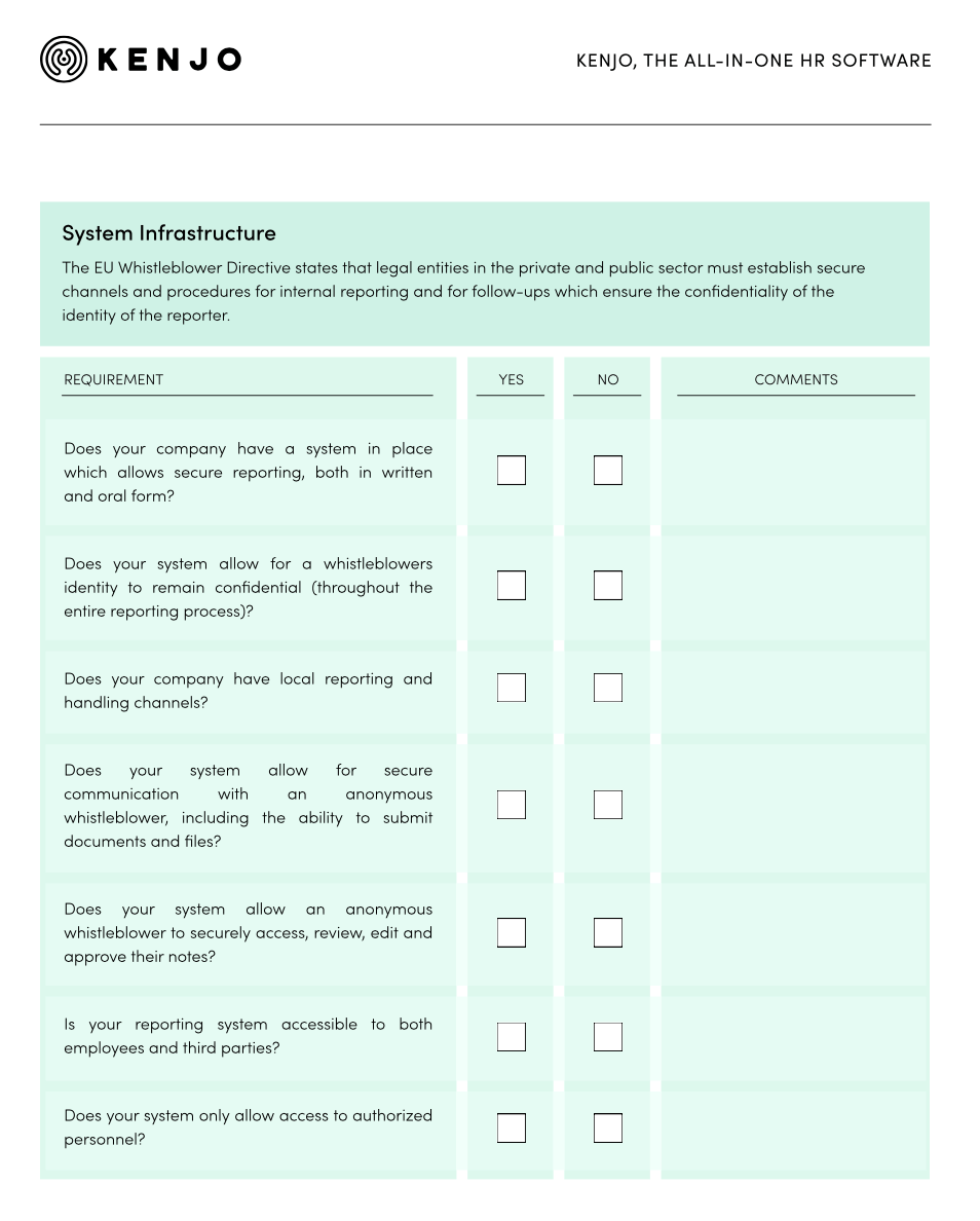 Free EU Whistleblower Directive Checklist | Kenjo