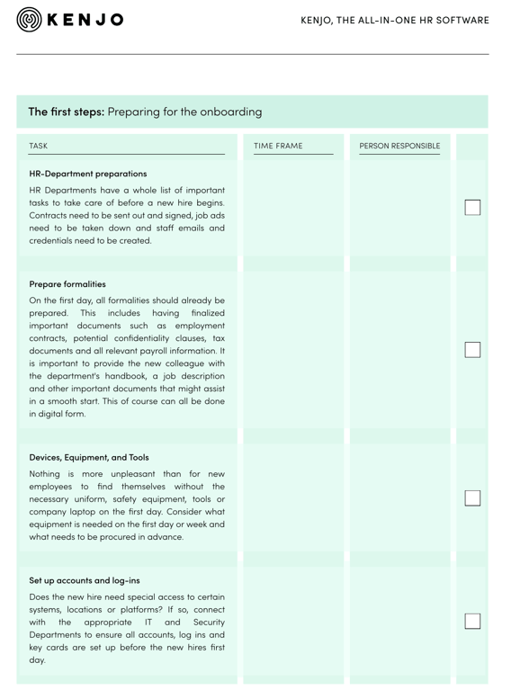Free Employee Onboarding Checklist | Kenjo